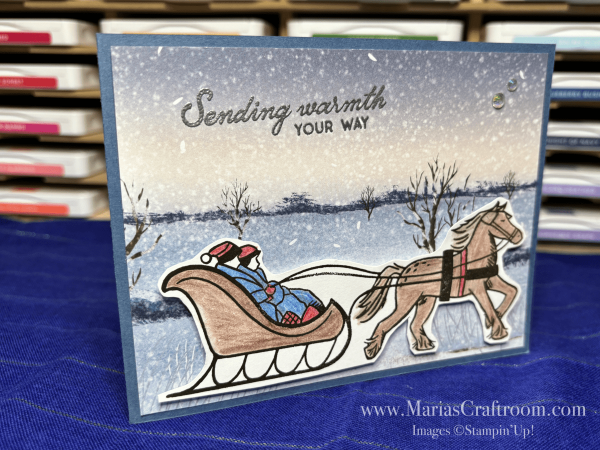 Easy Coloring Christmas Card – Horse & Sleigh – Maria’s Craftroom